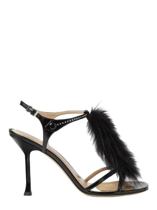 Fendi Leather Sandals With Fur Accents - Black