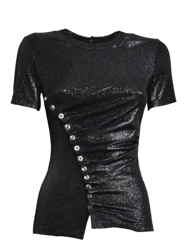 Rabanne Draped Button Jersey Top - Black