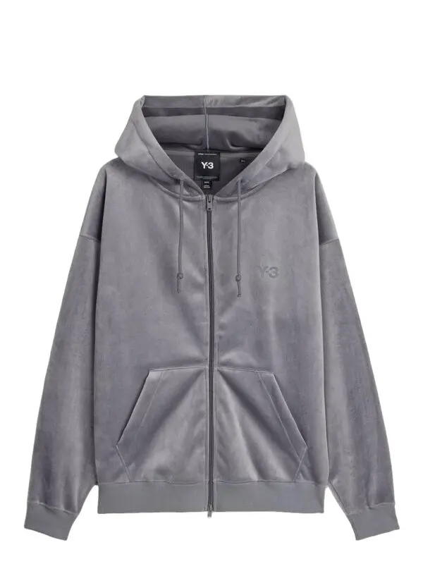 Y3 Velvet Zip-up Hoodie - Grey Five
