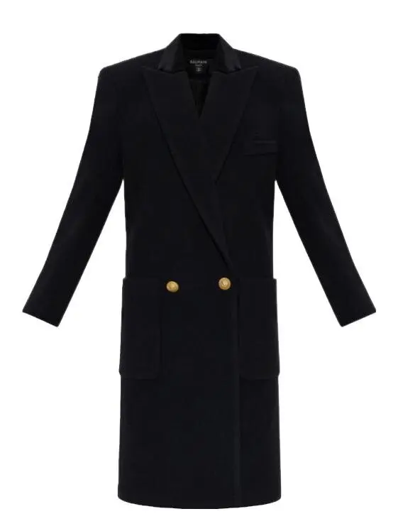 Balmain Double Breasted Long Coat - Black