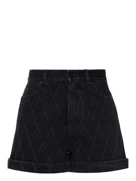Balmain Belt Loop Diamond Quilted Shorts - Black