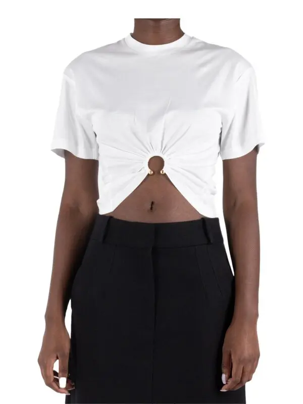 Rabanne Cropped T-shirt With Ring Embellishment - Black