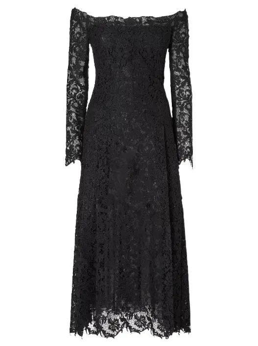 Fendi Macramé Lace Dress With Flared Skirt - Black