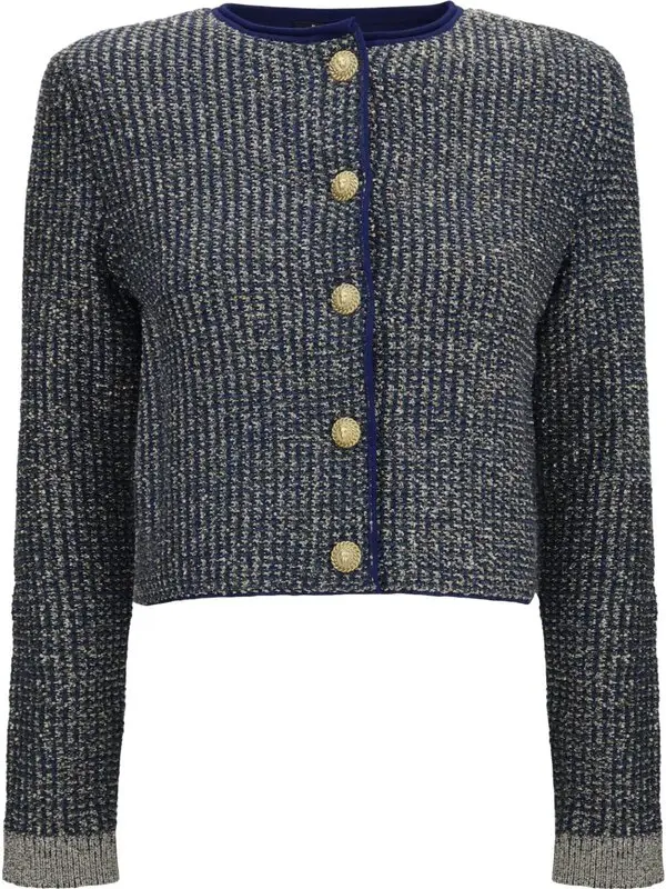 Balmain Sequinned Cropped Cardigan - Navy