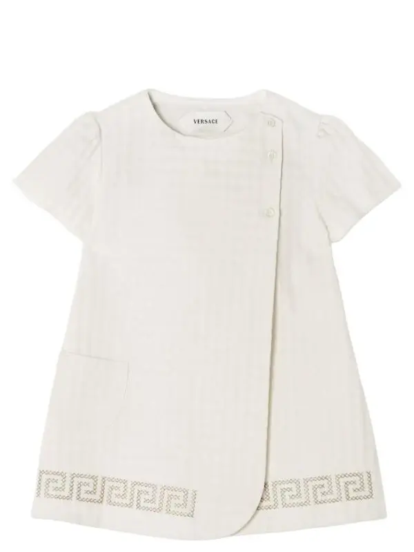 Versace Micro-check Jacquard Cotton Dress With Greca Motif - White