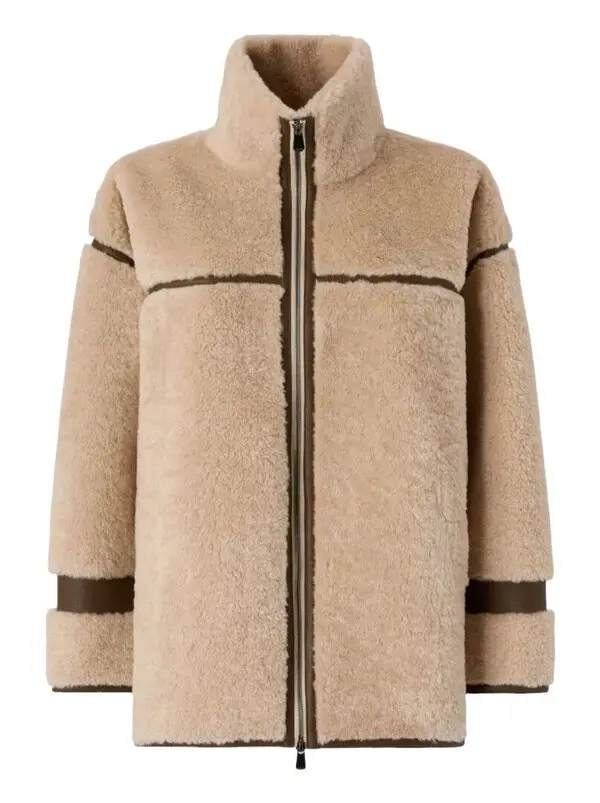 Pinko Faux Shearling Panelled Coat - Bianco/marrone