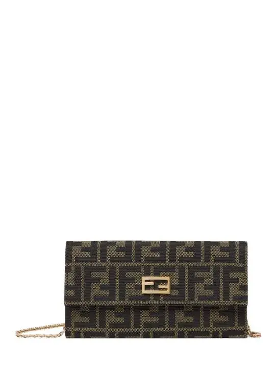 Fendi Monogrammed Continental Wallet With Chain Strap - Brown