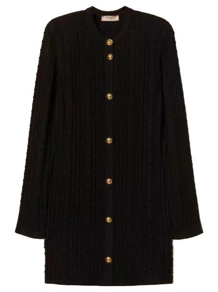 TWINSET Short Button-front Dress With Stand Collar - Black