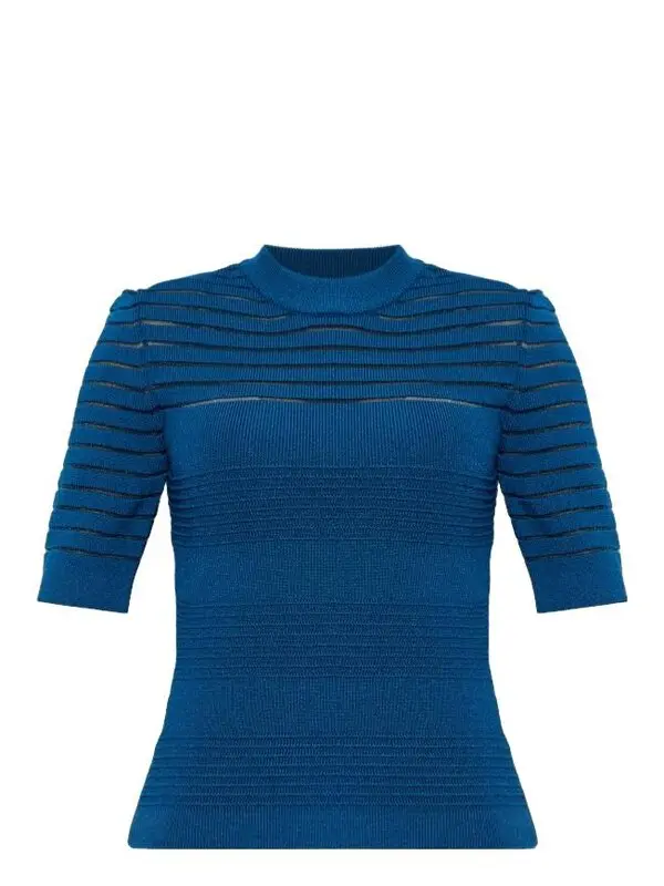 Balmain Short-sleeved Knit Top With Ribbed Details - Blue