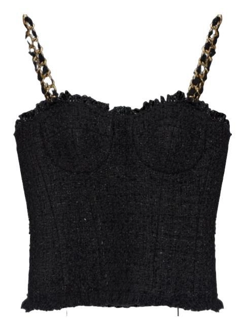 Balmain Chain-strap Tweed Bustier Top - Black