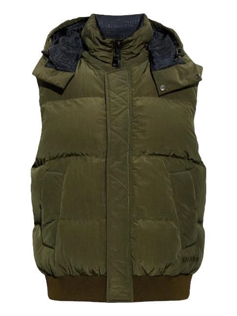 Balmain Sleeveless Padded Hooded Jacket - Green