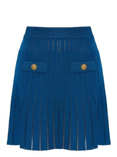 Balmain Ribbed Pleated Midi Skirt - Blue