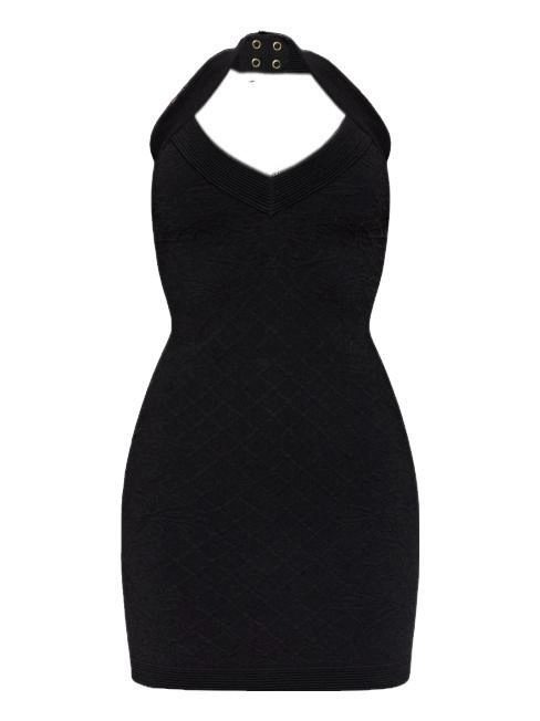 Balmain Halter Neck Ribbed Knit Dress - Black