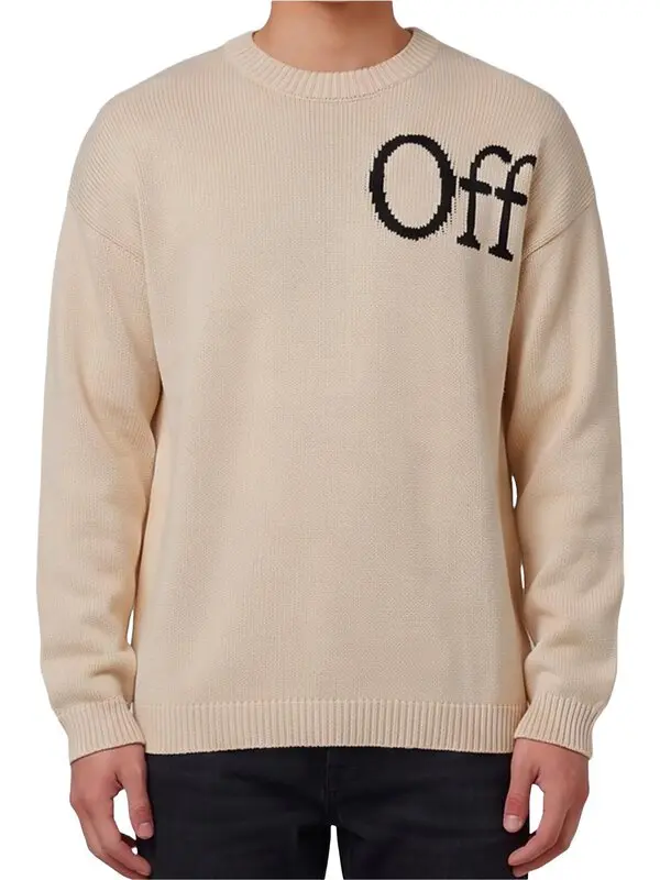Off-White Oversized Graphic Knit Sweater - Cream