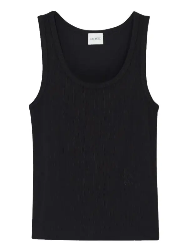 Closed Ribbed Tank Top - Black