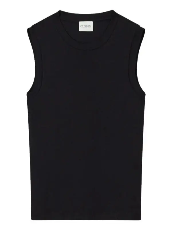 Closed Crew-neck Sleeveless Top - Black