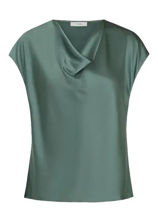 Vince Cowl Neck Blouse With Draped Collar And Short Sleeves - Green