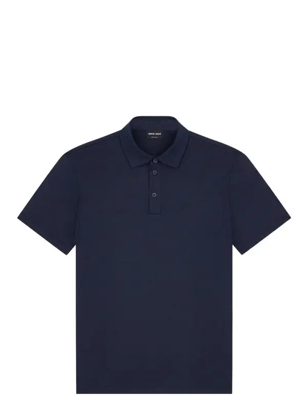 Giorgio Armani Silk And Cotton-melange Jersey Polo Shirt - Blue