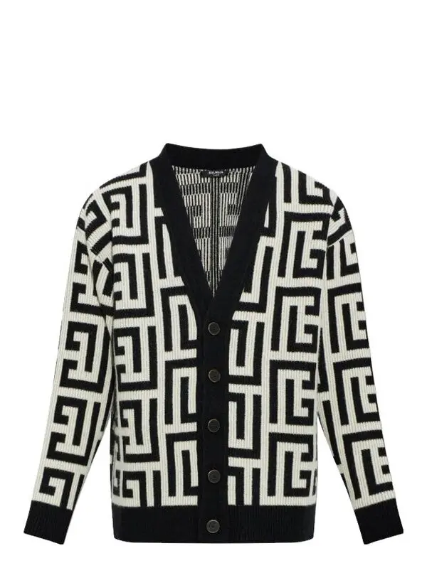 Balmain Monogram-pattern Cardigan - Black