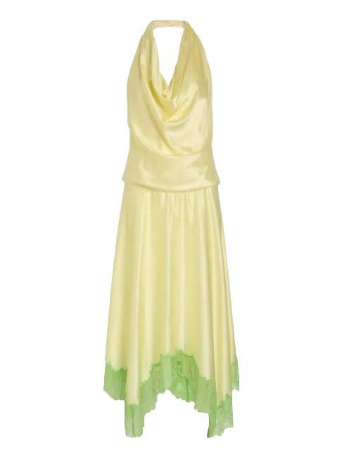 Staud Elira Midi Dress With Lace Trim - Yellow