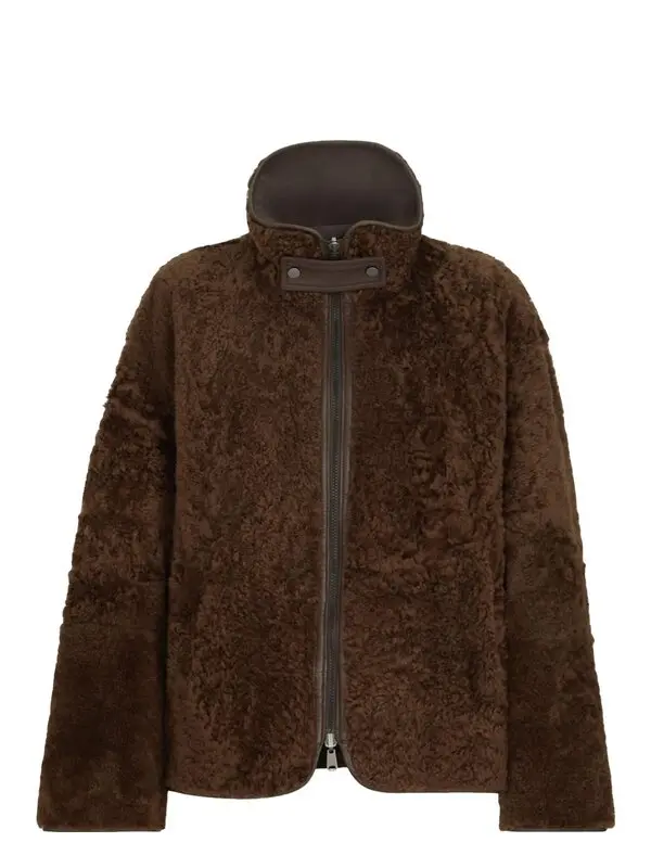 Brunello Cucinelli Fuzzy Shearling Reversible Jacket With Monili - Chocolate-colored