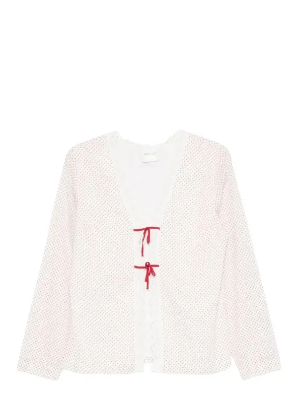 Posse Long Sleeve Lace Trim Polka Dot Top - White