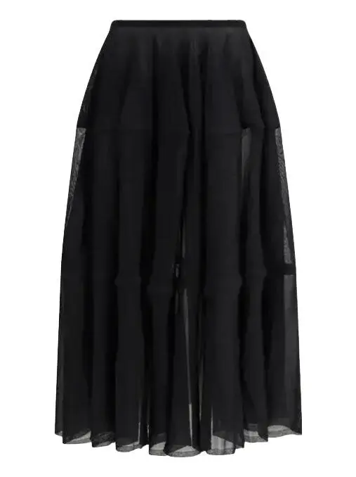 Alaïa Tiered Midi Skirt With Ruffled Hem - Black