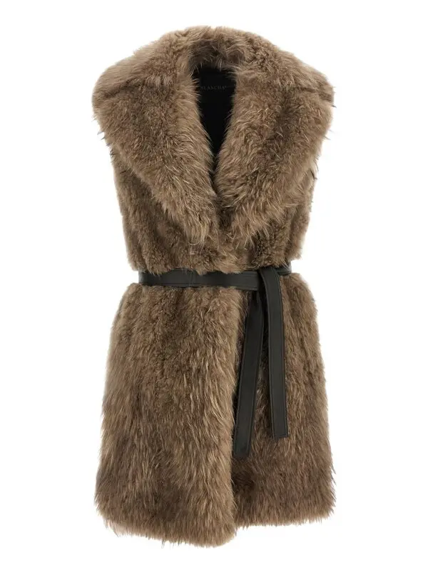 BLANCHA Tipping Vest With Shawl Collar And Belt - Beige