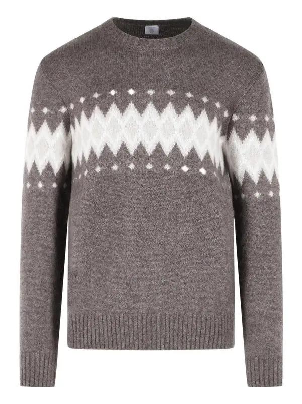 Eleventy Cashmere And Silk Blend Argyle Patterned Crew Neck Sweater - Brown