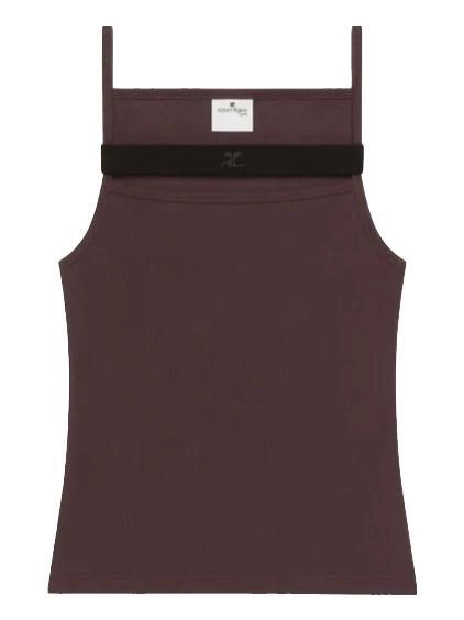 COURREGES Ribbed Tank Top With Embroidered Logo - Charred/black