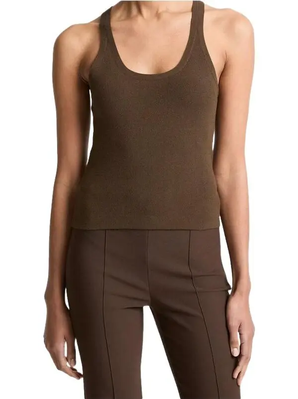 Vince Scoop Neck Ribbed Tank Top - Dark Brown
