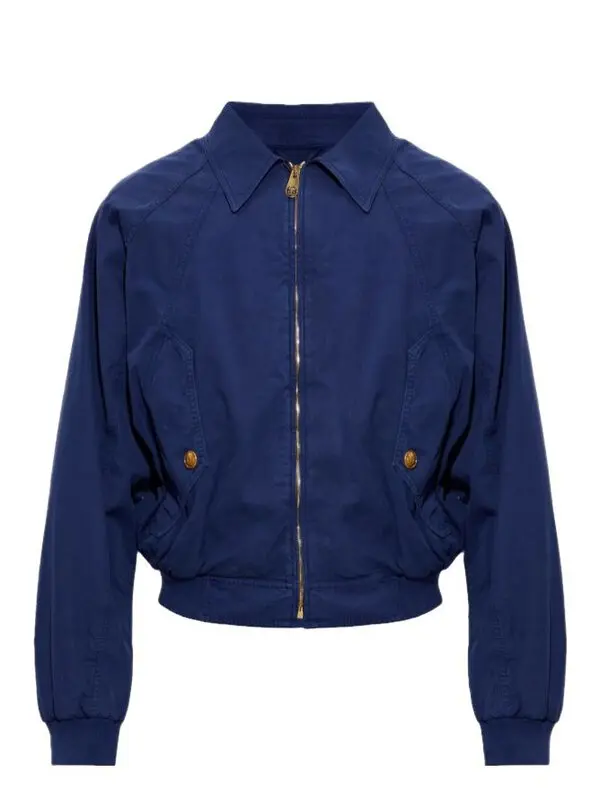 Versace Zip-up Casual Jacket With Collared Neckline - Blue