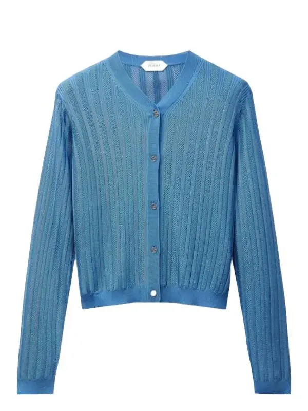 Versace Viscose Mesh Ribbed Knit Cardigan - Light Blue