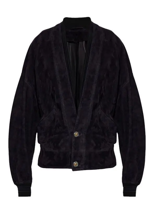 Versace Long-sleeved V-neck Leather Jacket - Black