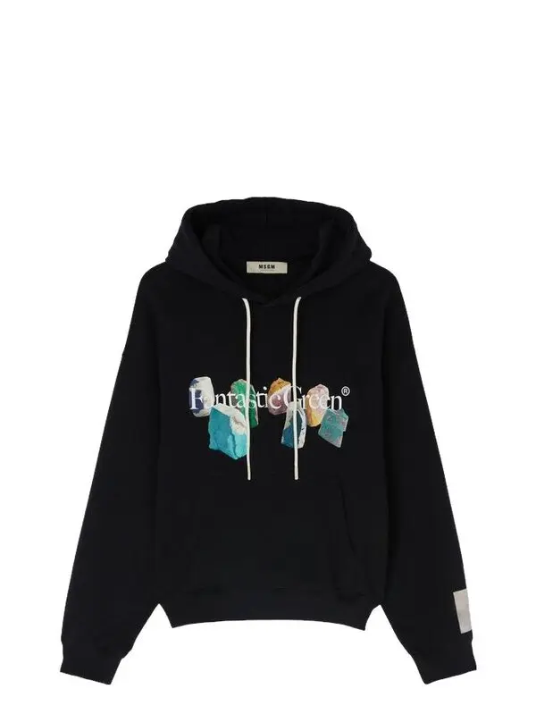 MSGM Organic Cotton Printed Hoodie - Black