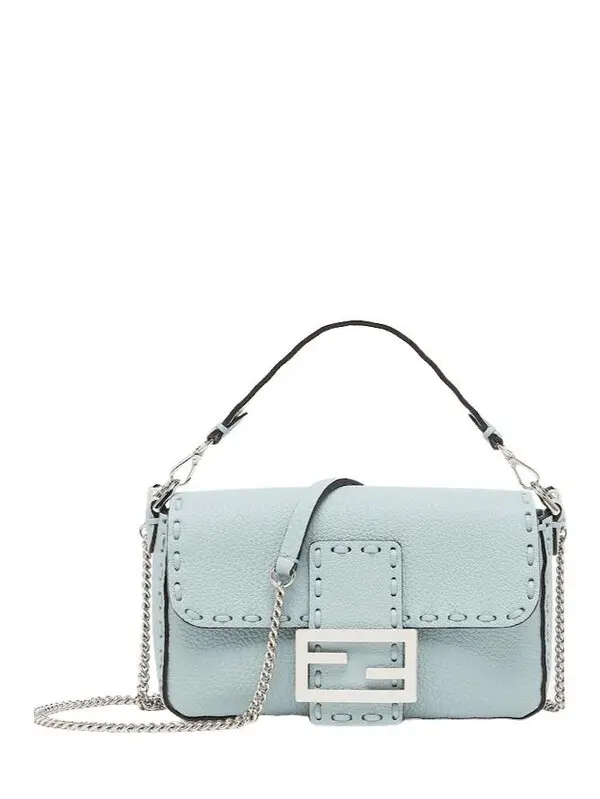 Fendi Baguette Mini Logo Plaque Tote Bag - Light Blue