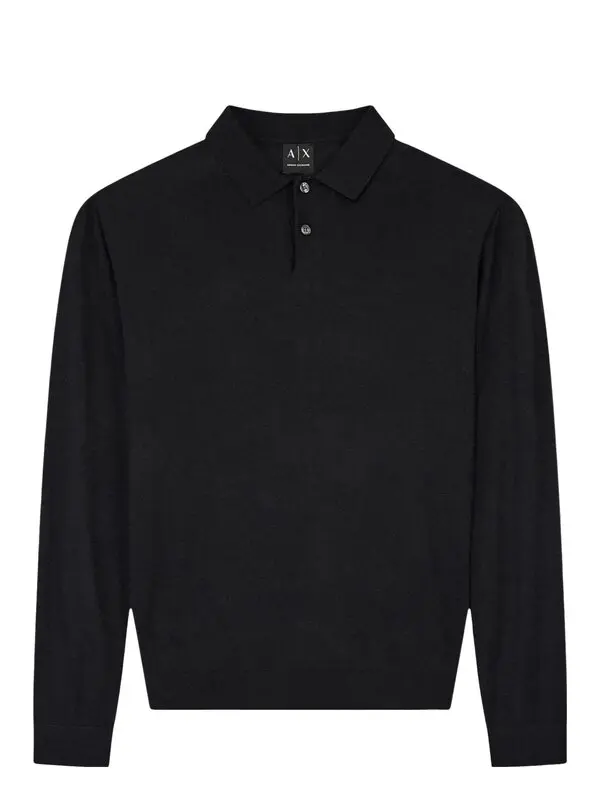 Armani Exchange Long-sleeve Knitted Polo Shirt - Black