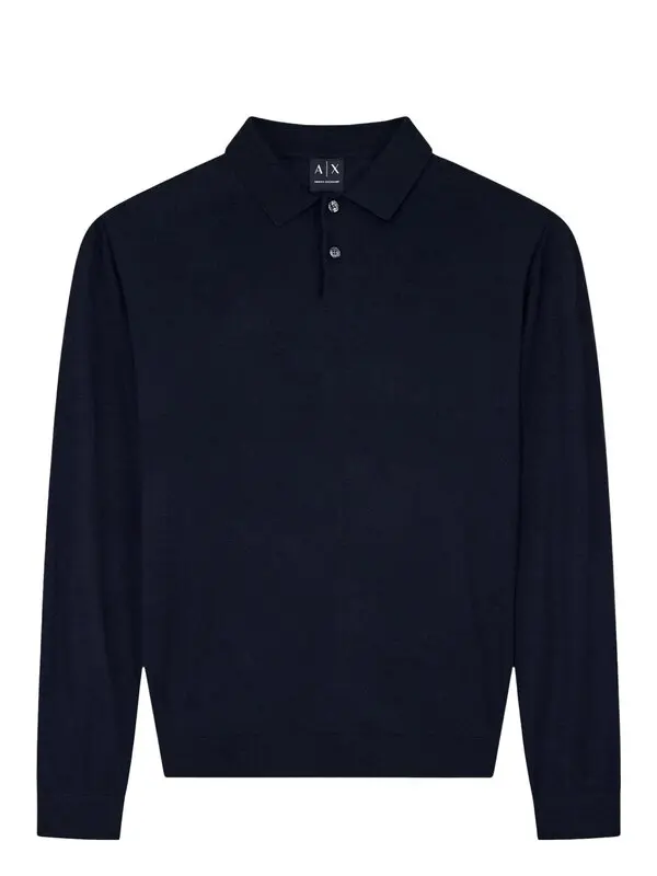 Armani Exchange Regular Fit Knit Polo In Lyocell Wool Mix - Navy Blue