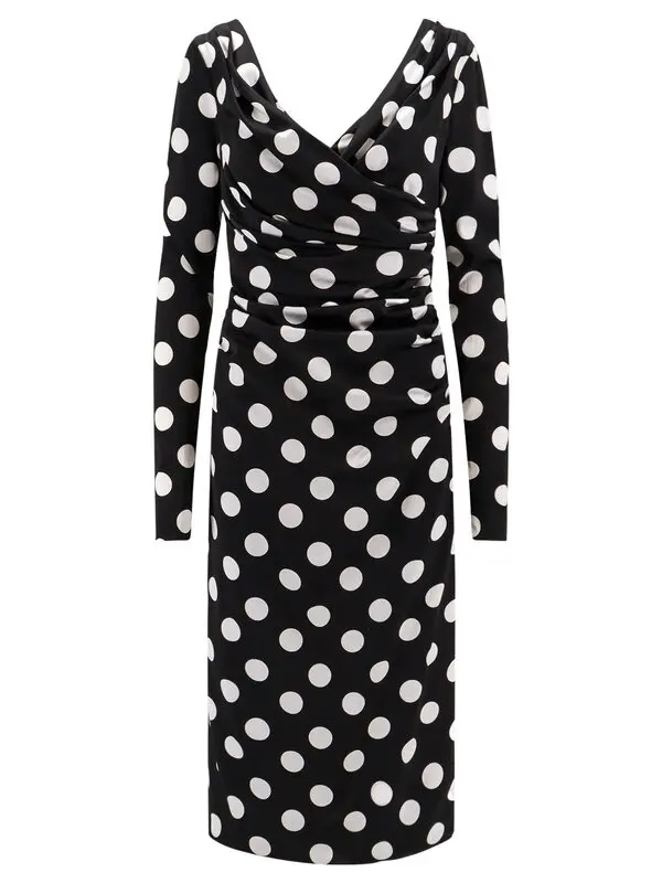 Dolce & Gabbana Polka Dot V-neck Midi Dress - Black