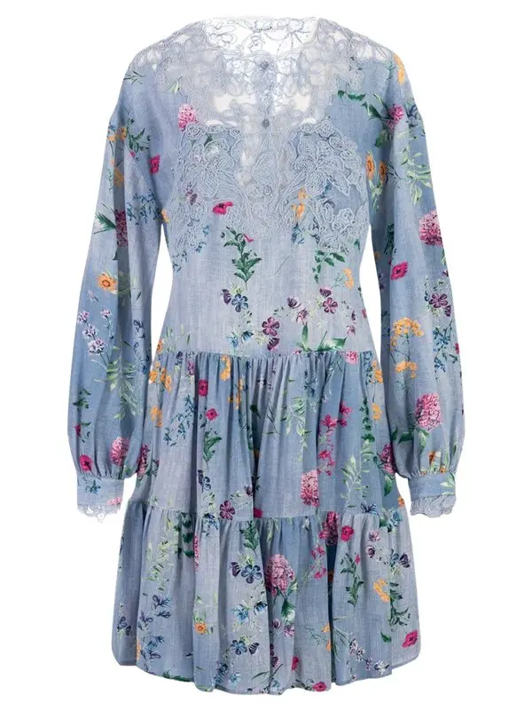 Ermanno Scervino Floral Print Silk Mini Dress - Blue