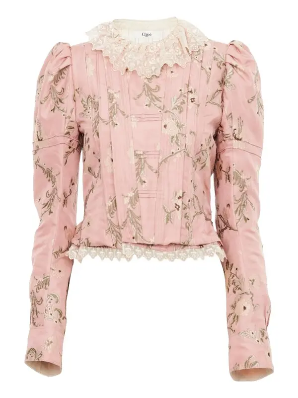 Chloé Embroidered Floral Jacquard Fitted Jacket - Tan Rose