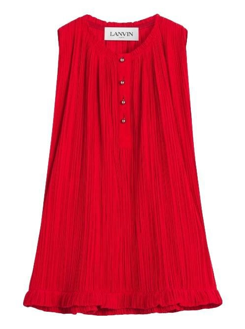 LANVIN Sleeveless Pleated Crewneck Top With Button Detail - Red