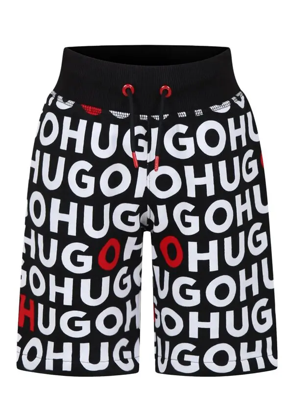 Hugo Boss Monogram Print Drawstring Bermuda Shorts - Black