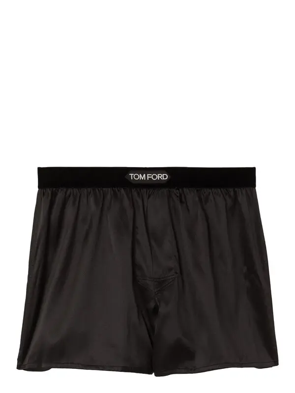 TOM FORD Logo Waist Solid Color Swim Trunks - Black