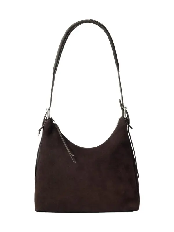 LEMAIRE Small Belted Bag In Suede Leather - Ebony Brown