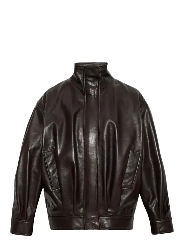 ARMA Leather Long-sleeved Jacket With Stand-up Collar - Brown