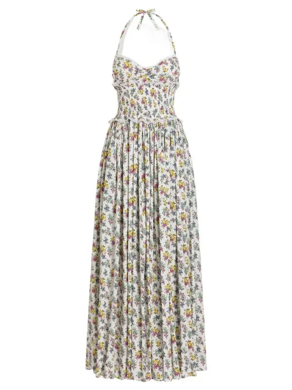 Dolce & Gabbana Floral Ruffled Maxi Dress - Gray