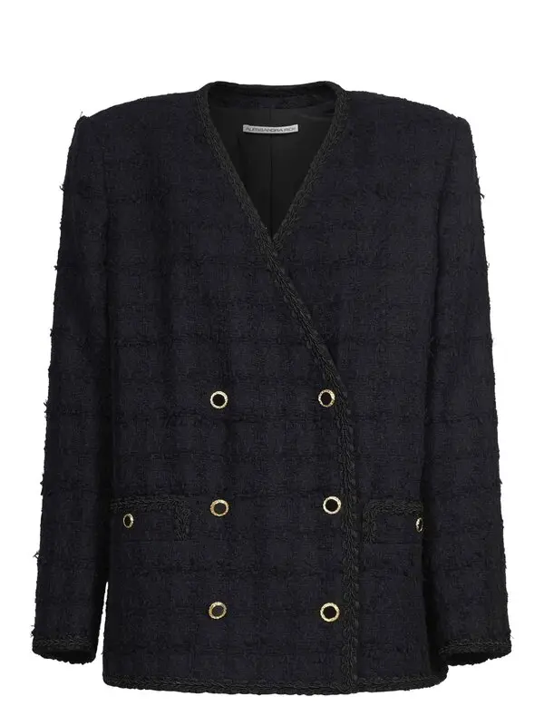 Alessandra Rich Check Tweed Bouclé Double-breasted Jacket - Black