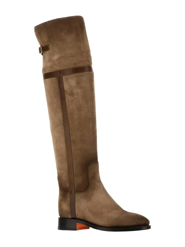 Santoni Round-toe Tall Boots With Buckle Detail - Brown