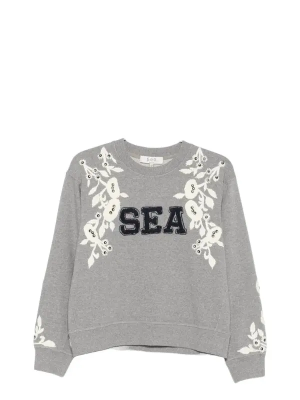 Sea Floral Embroidered Logo Sweatshirt - Grey